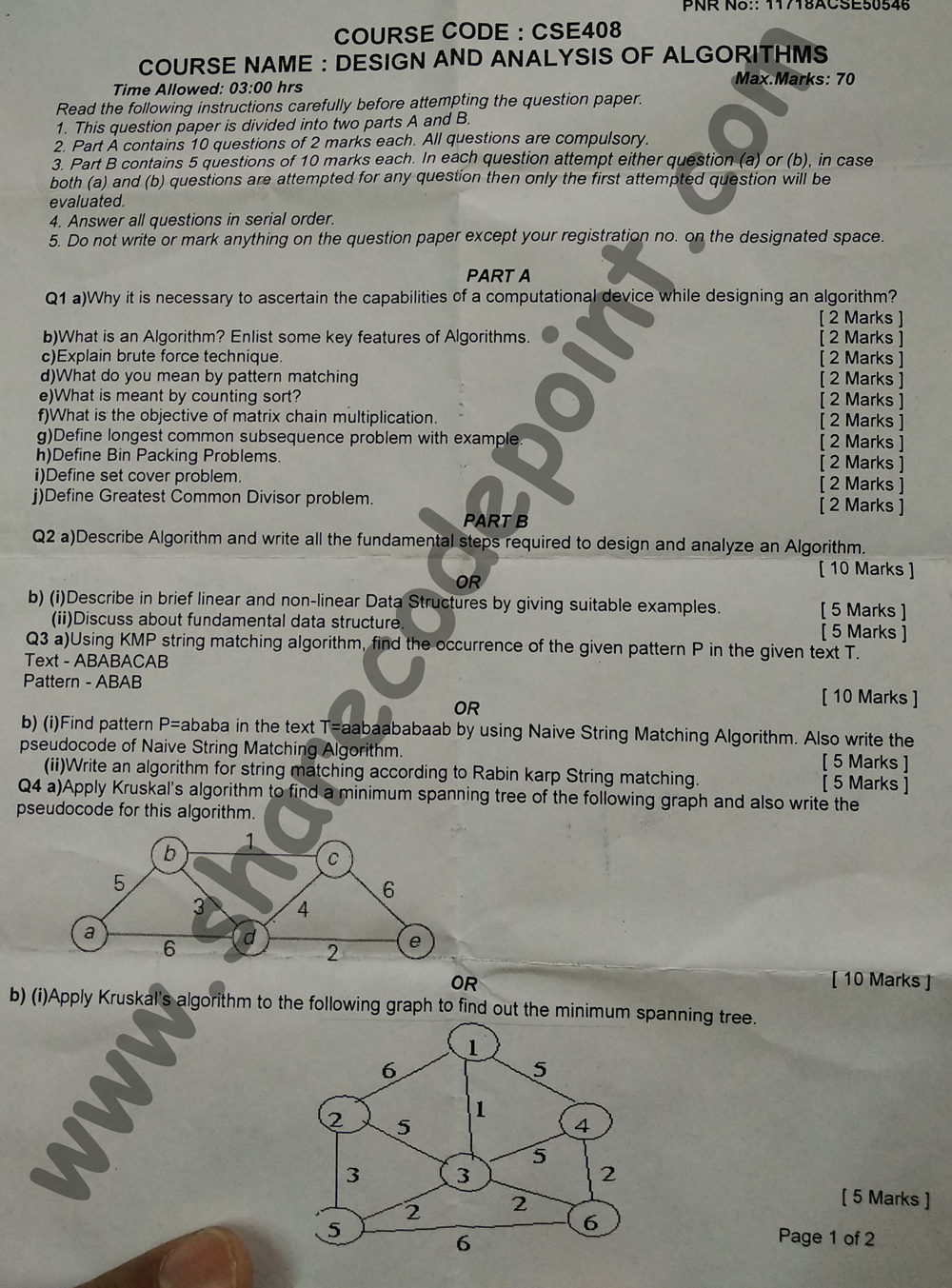 CSE408 : Design and analysis of algorithms end term exam question paper ... CSE408 : Design and analysis of algorithms end term exam question paper ...
