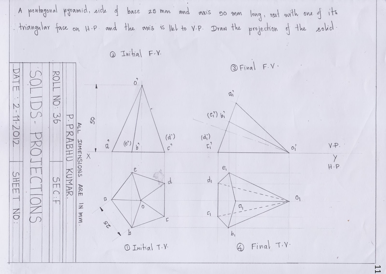 engineering graphics for engineers: projection of solids - pentagonal ...
