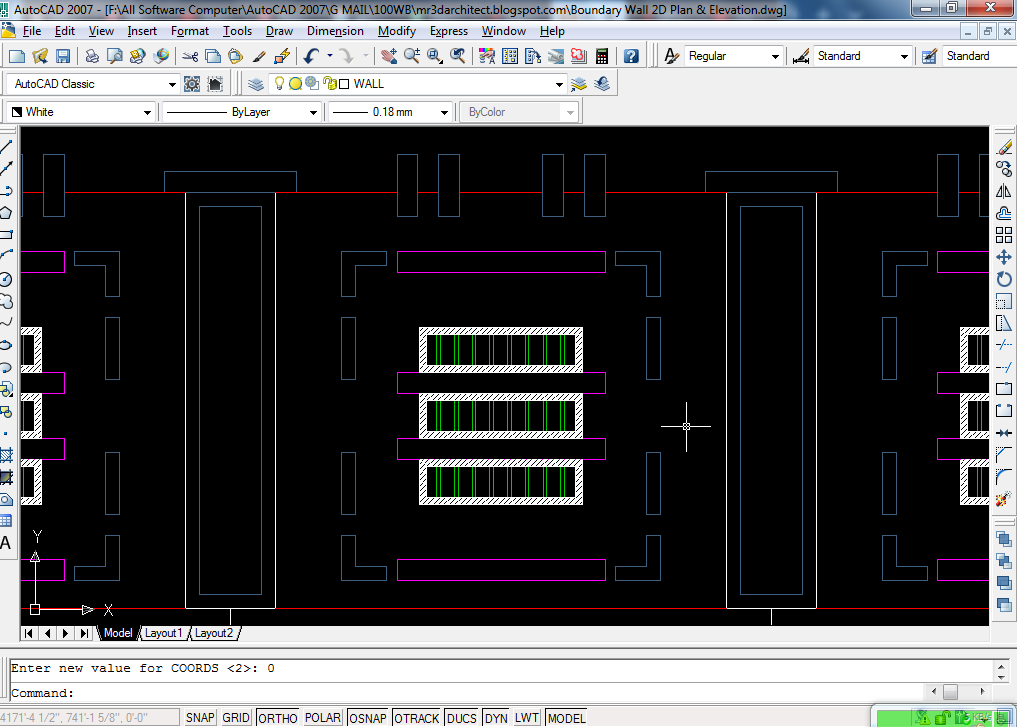MR ARCHITECT: Boundary Wall 2D Plan & Elevation