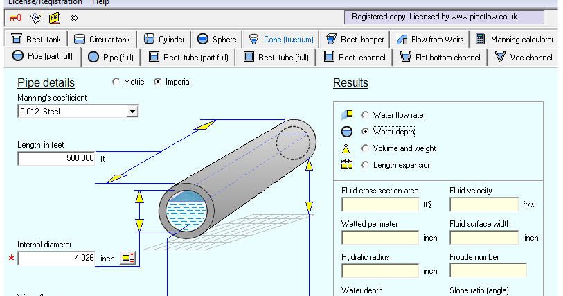 Pipe Flow Advisor Software - Open Channel Flow & Tank Empty Times