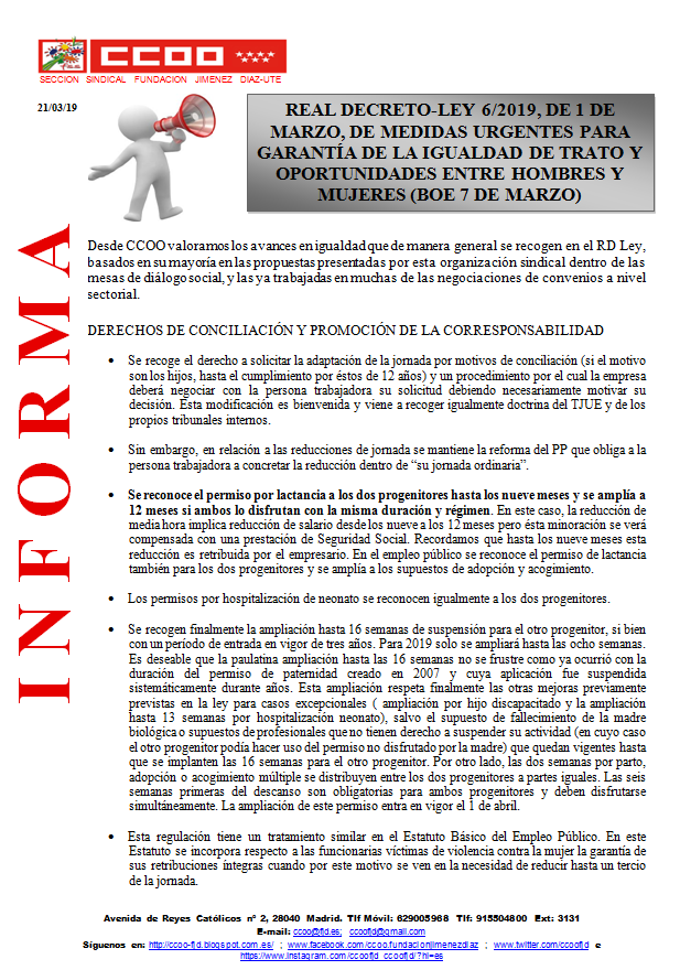 CCOO Fundación Jiménez Díaz: Valoración del Real Decreto-Ley 6/2019, de ...
