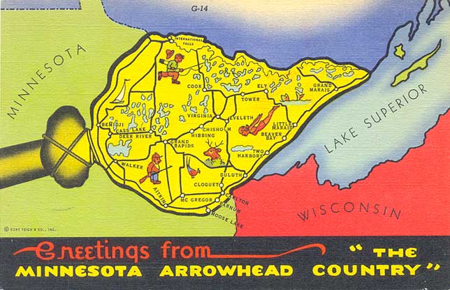 POSTCARDY: the postcard explorer: Minnesota Arrowhead Country Map