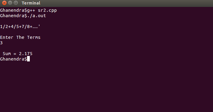 C++ Program To Find Sum Of The Given Series 1/2+4/5+7/8+ . . . N