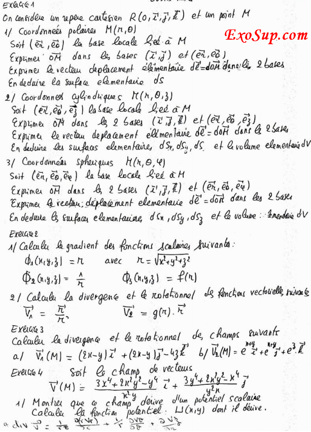 électrostatique exercices corrigés Rappel de maths - ExoSup