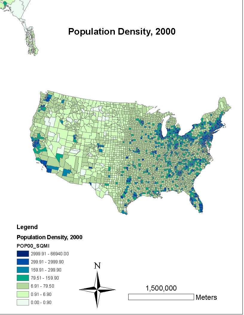 Geog7 Intro To GIS: Lab - Census 2000, Population maps