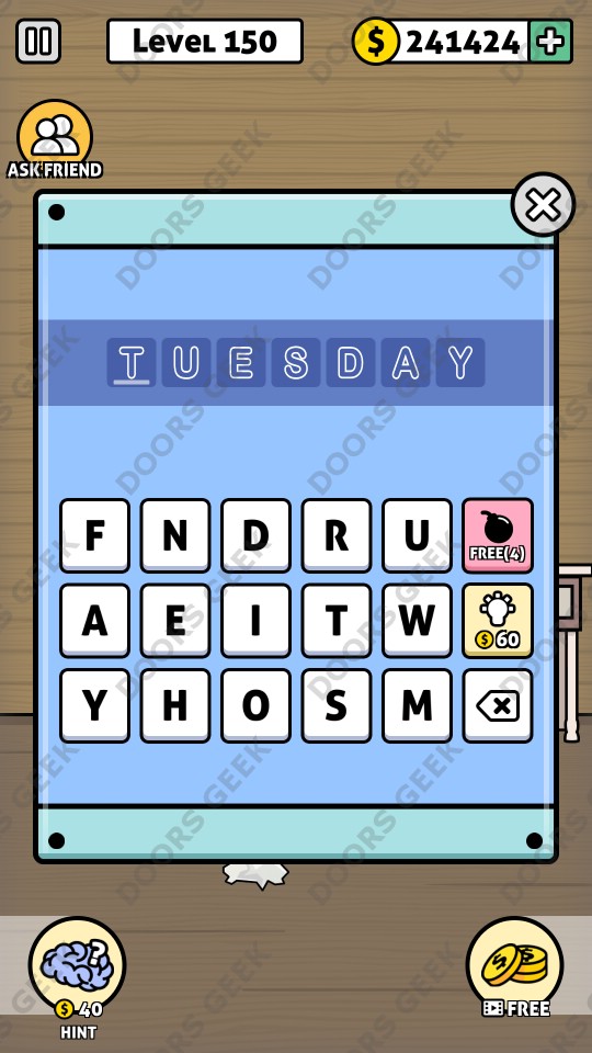 Escape Room: Mystery Word Level 150 Answer ~ Doors Geek