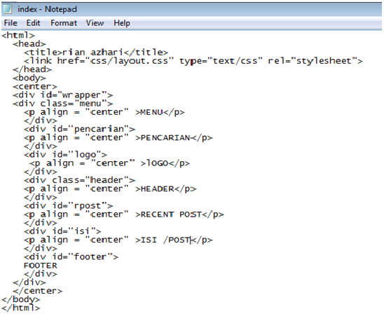 Rianazh Membuat Layout Web Dengan Css Dan Html Sederhana