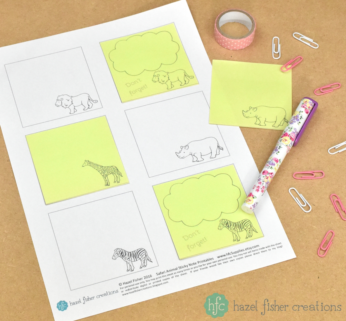 Hazel Fisher Creations: Free Printables for Sticky Notes: Elephant ...