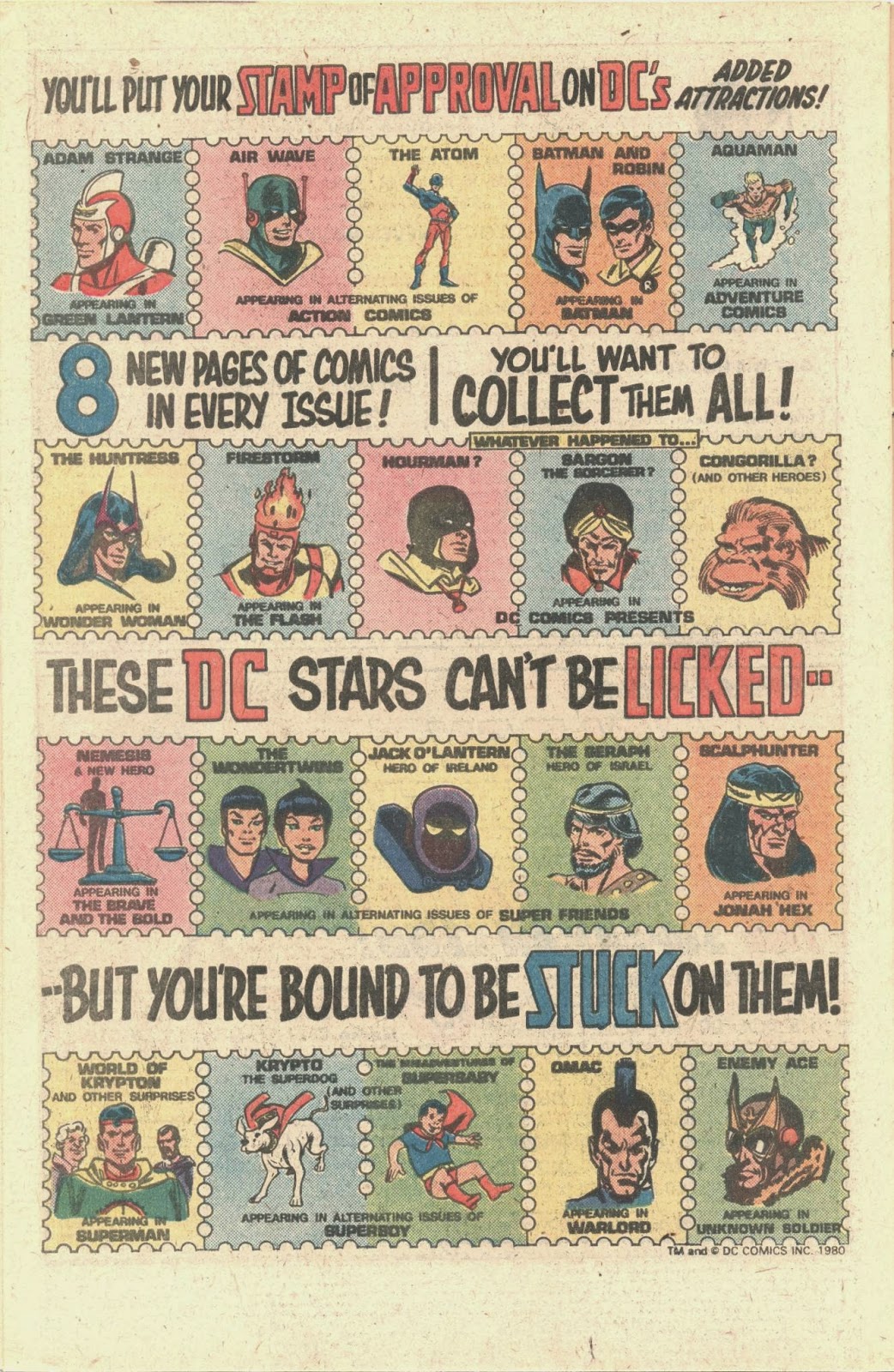 DC Comics of the 1980s: 1980 - DC Comics Stamps