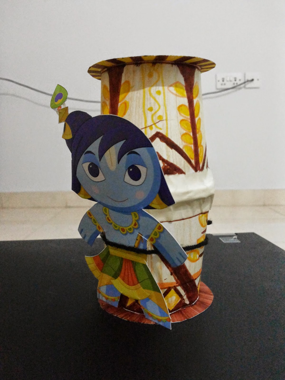 For Kids: Krishna tied to a mortar - story property made with paper cups
