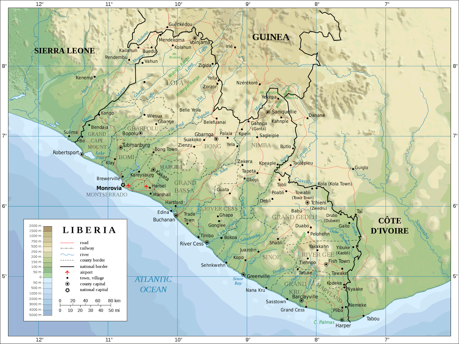 LIBERIA - GEOGRAPHICAL MAPS OF LIBERIA