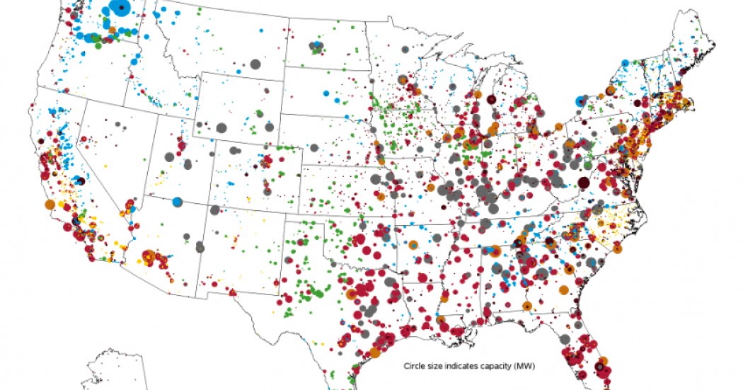All the operating electric power plants in the U.S. and the types of ...