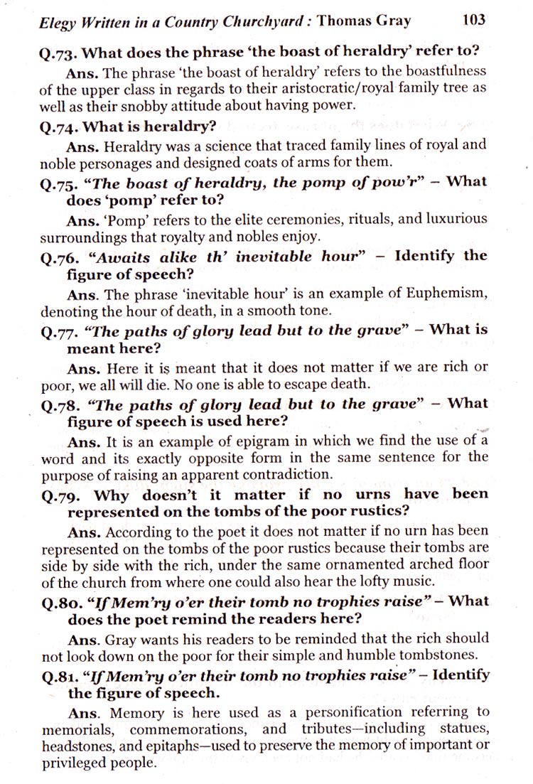 Brief Questions with Answers (Elegy written in a country churchyard ...