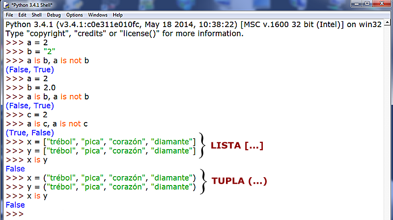 APRENDER A PROGRAMAR CON PYTHON: T1. LOS OPERADORES 'IN' E 'IS'. PERTENENCIA E IDENTIDAD.