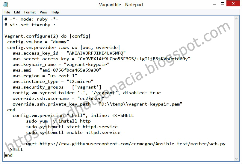 Create an EC2 instance in AWS using Vagrantfile - RedHat Panacia