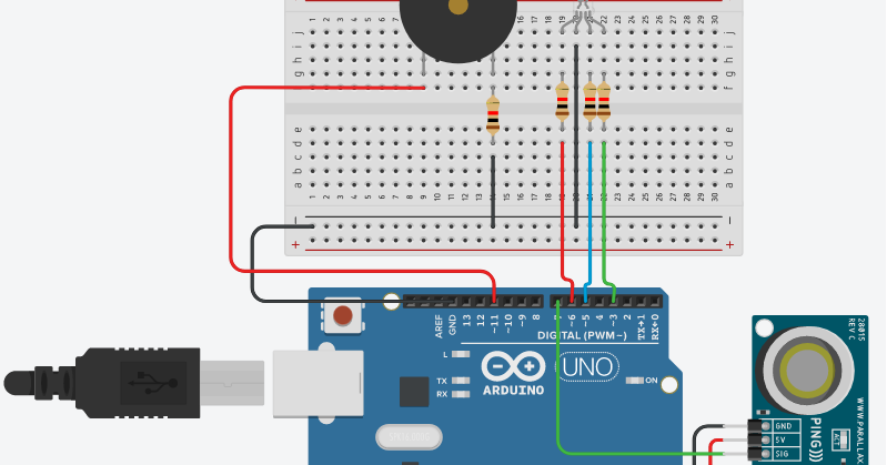 Alarma sonora y visual (con ultrasonido, buzzer y led RGB)