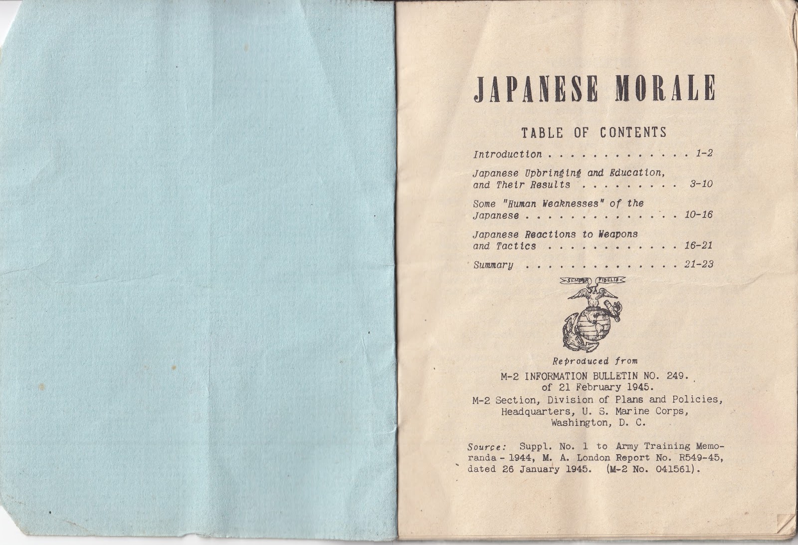 Marines In Forest Green: WWII Japanese Morale phamplet Booklet FMF USMC ...