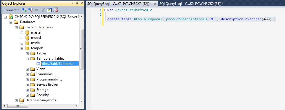 CREANDO TABLAS TEMPORALES ~ SQL SERVER
