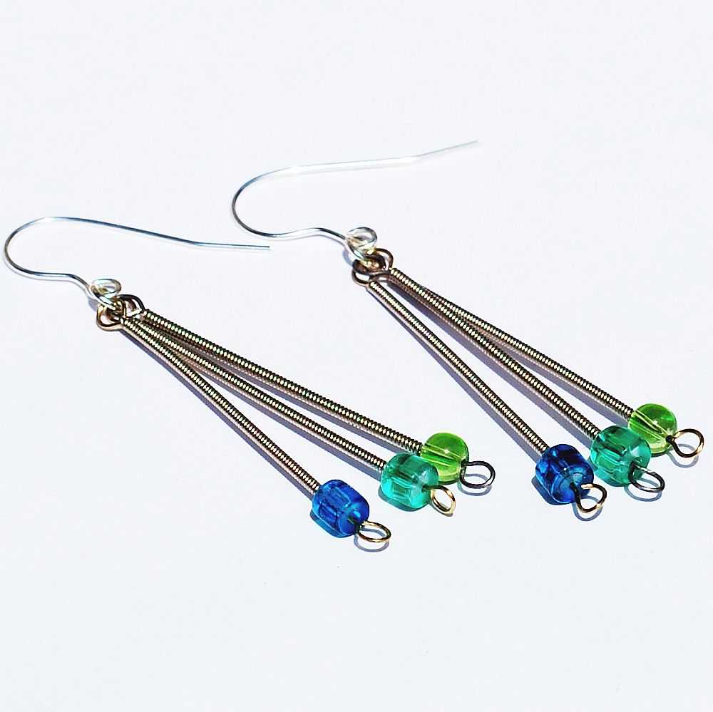 Guitar String Jewelry by Tanith Rohe: Guitar String Jewelry- Aqua Earrings