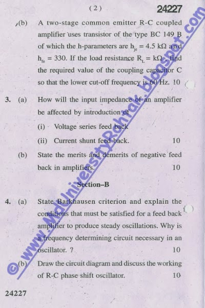 Analog Electronic Circuits - December 2012 Question Paper - MDU