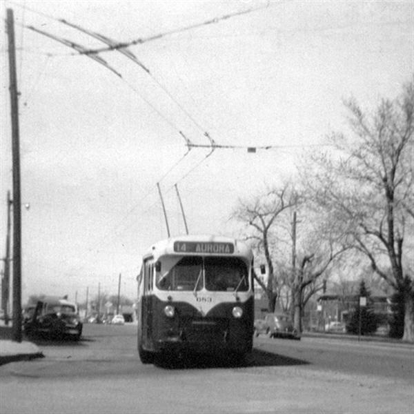 Colfax Avenue: Trolley Coach, 1950