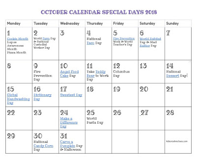 October Calendar of Special Days and Unique Holidays for Kids 2017 ...