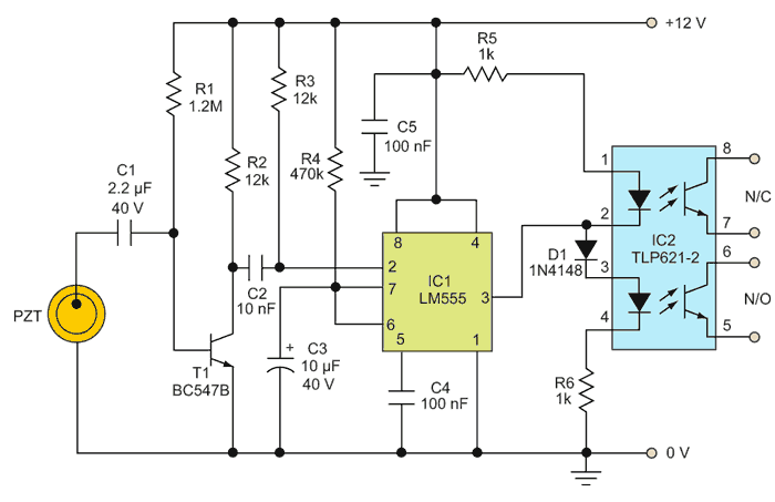 Impact Sensor Uses Piezoelectric Device Circuit Diagram