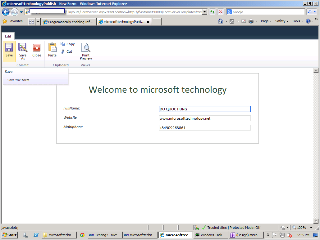Deploy infopath form as content type when new form item