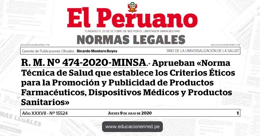 R. M. Nº 474-2020-MINSA.- Aprueban «Norma Técnica de Salud que establece los Criterios Éticos ...