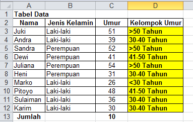 Tips-tips Rumus Excel: Menghitung Kelompok Umur 2