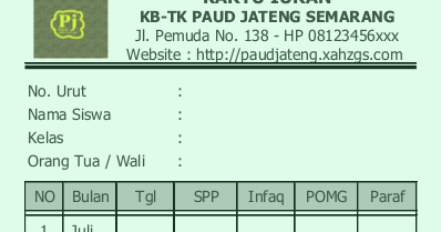 Contoh Format Kartu Pembayaran Spp - Delinewstv