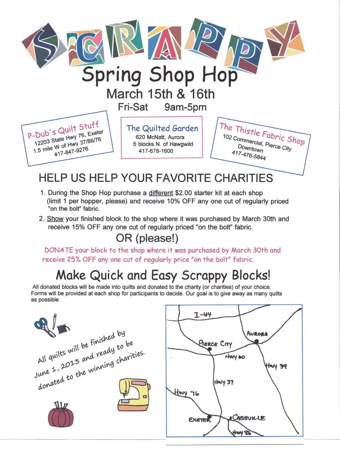 P-Dub's Quilt Stuff : Scrappy Spring Shop Hop flyer