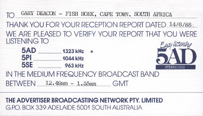 Cape Dx - Gary Deacon: 5AD Adelaide SA 1323 kHz QSL and Video