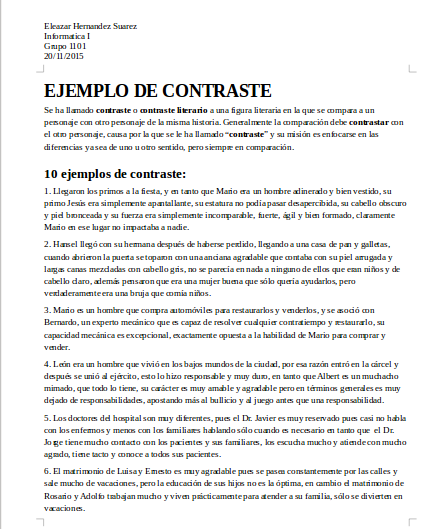 EVIDENCIAS I: EJEMPLO DE CONTRASTE