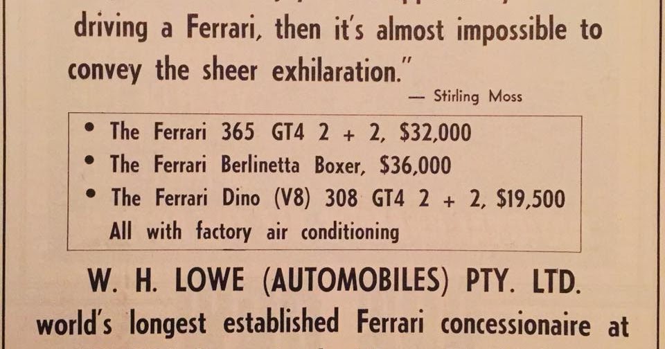 Ferrari 400: Ferrari advert - W.H. Lowe Automobiles Australia