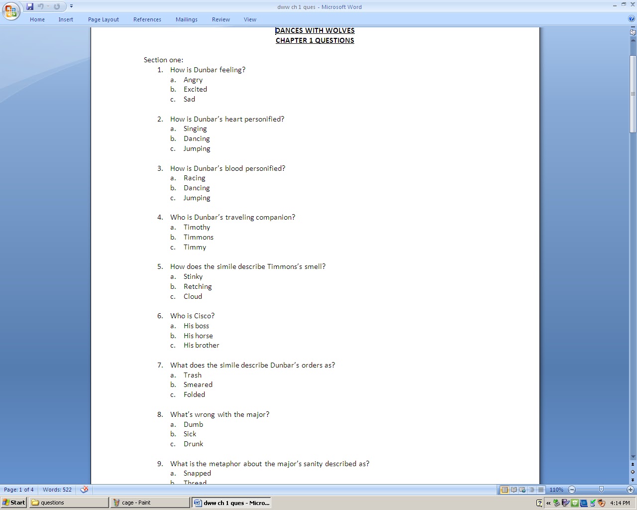 Tests for Teachers: Novel Reading Comprehension Packets
