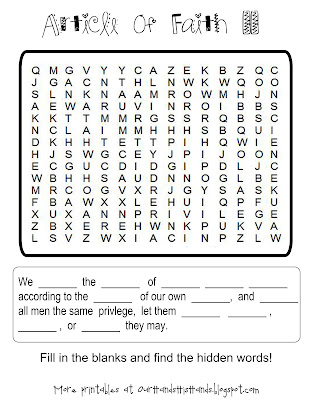 Our Hands, His Hands: Articles of Faith Wordsearch