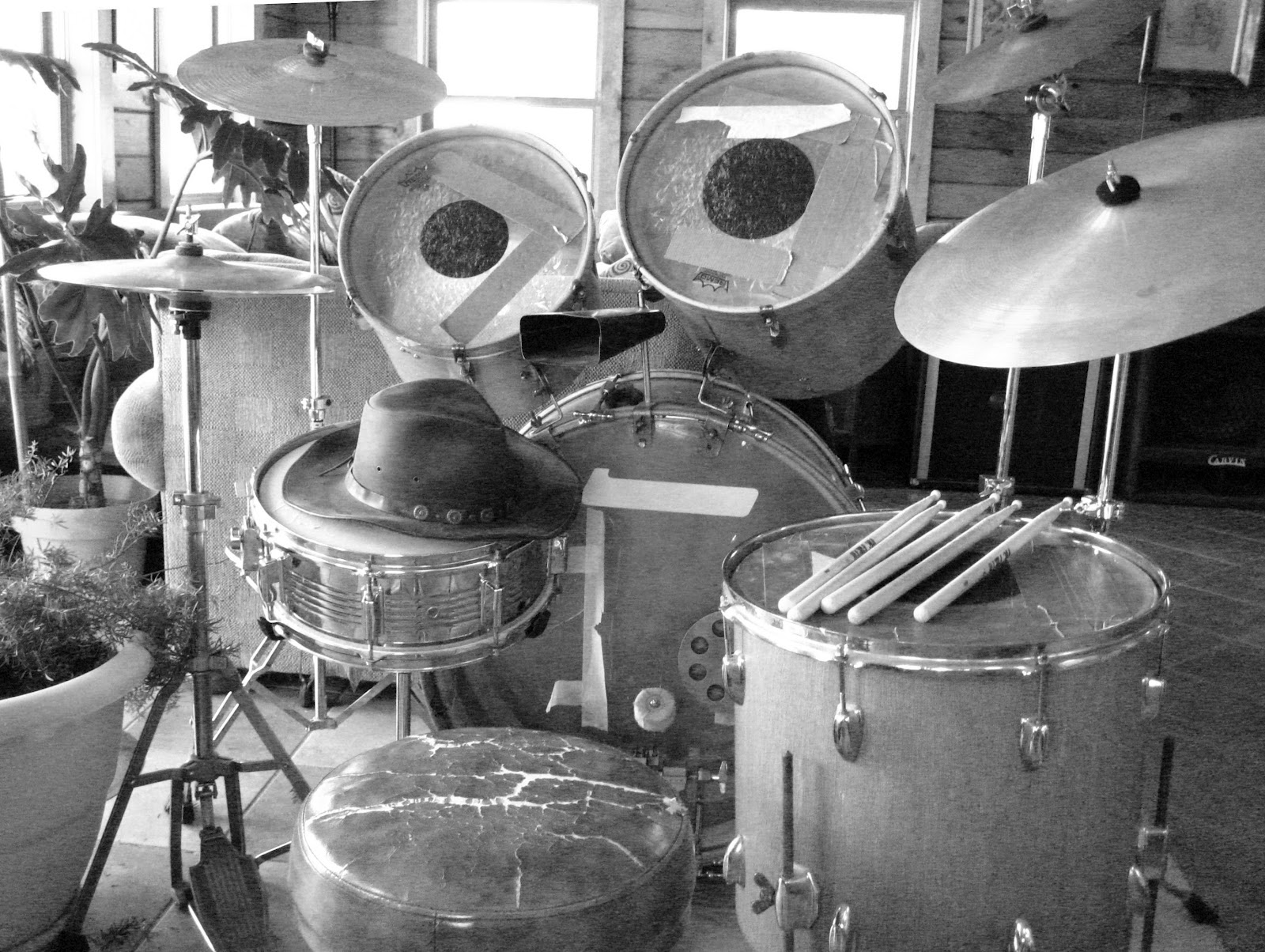 One-Leg Liz: AKA Drummer: prosthetic left foot tied to the high hat pedal