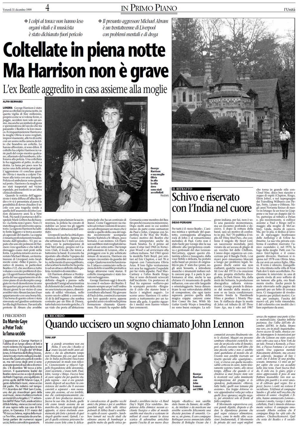 The Beatles In The News: George Harrison - L'Unità (Italy) December ...