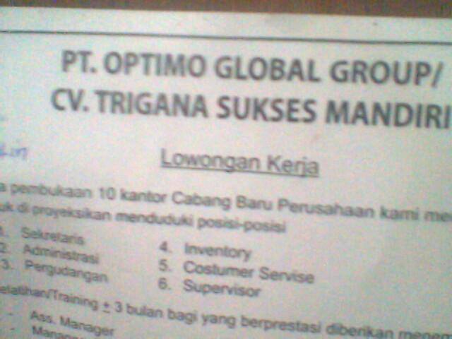 Loker PT.OPTIMO GLOBAL GRUP Pekanbaru - Karir Riau