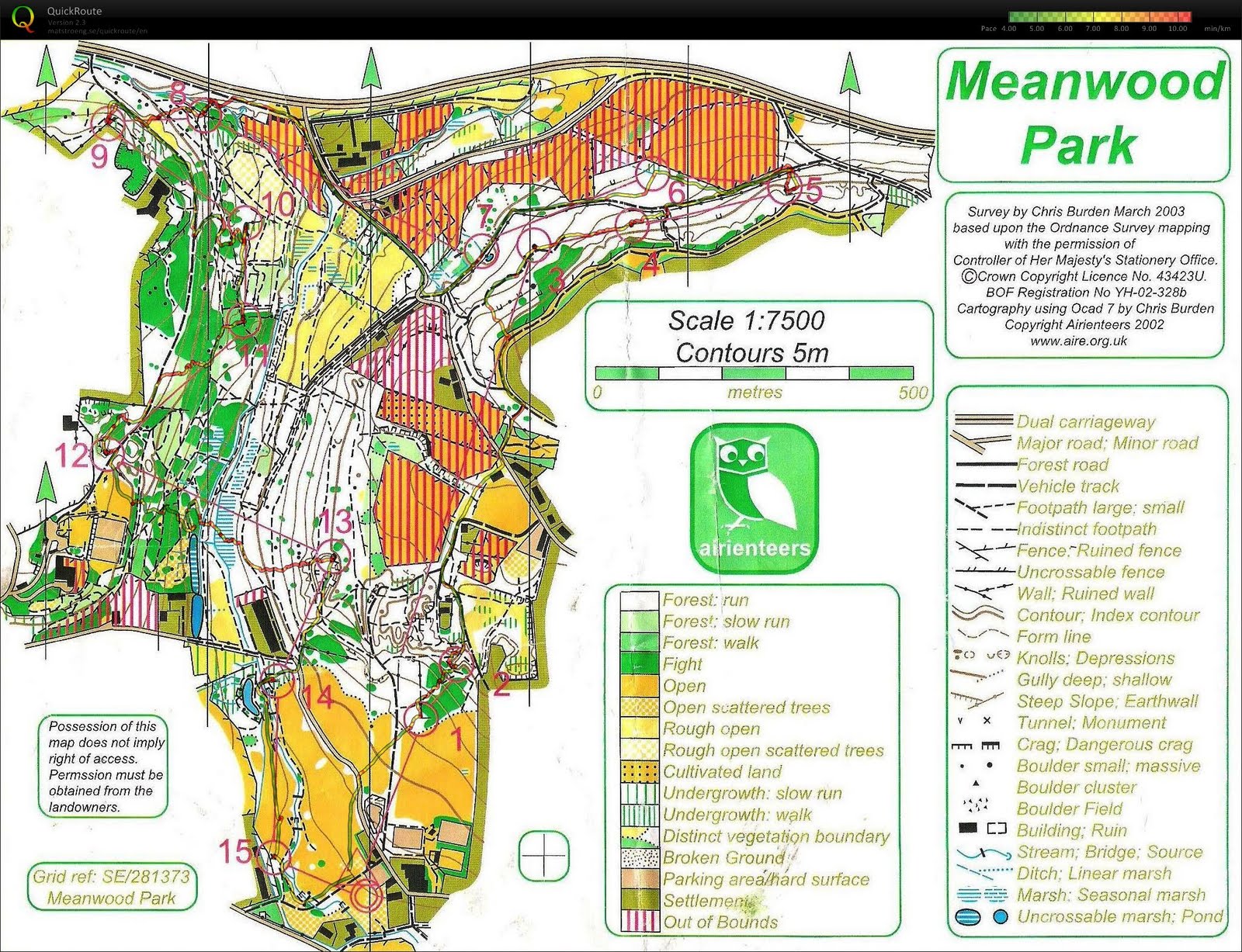 Orientēšanās kartes: Meanwood Park (Leeds)