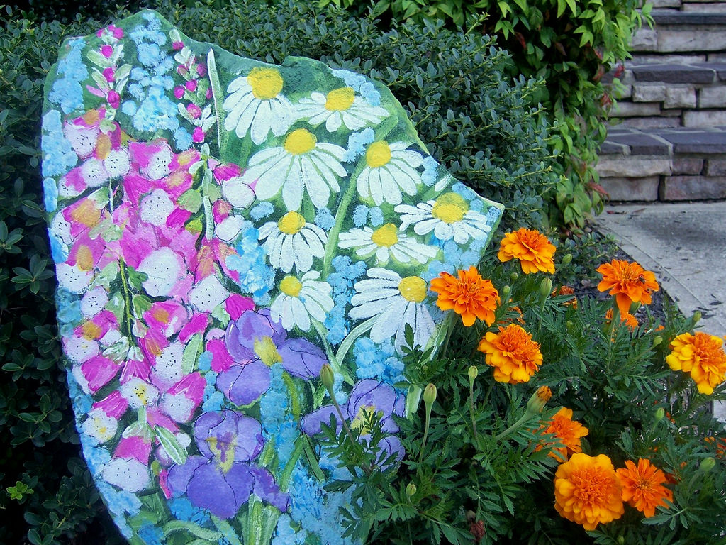 Hand Painted Flower & Fairy Rocks : Hand-Painted Wildflower Garden Rocks