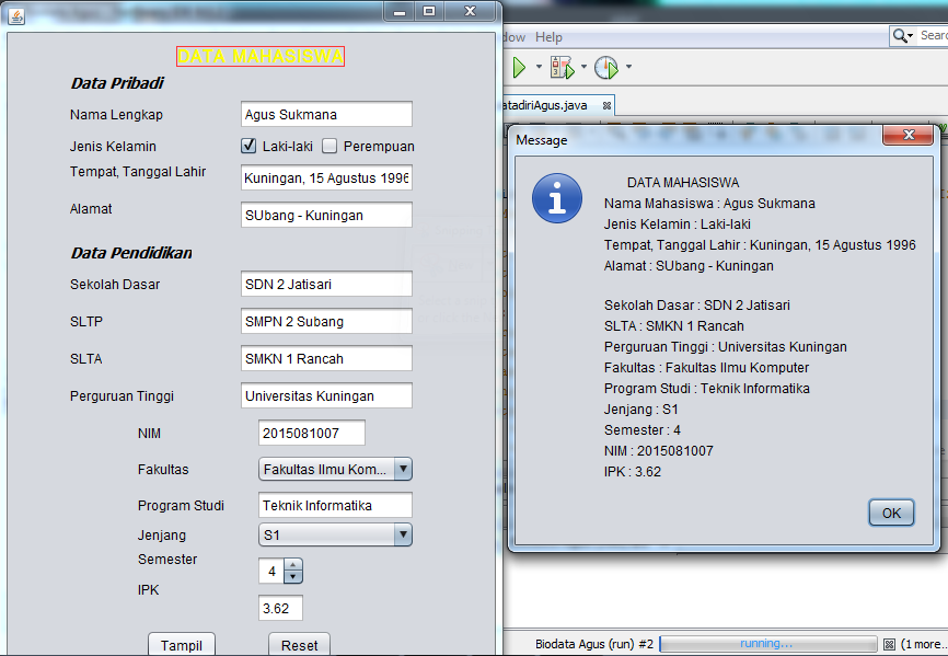 Langkah-Langkah Membuat Biodata Di Java Netbeans (JFrame) || Agus Sukmana