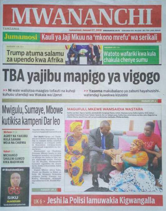 MAGAZETI YA LEO 27/1/2018 | MUUNGWANA BLOG