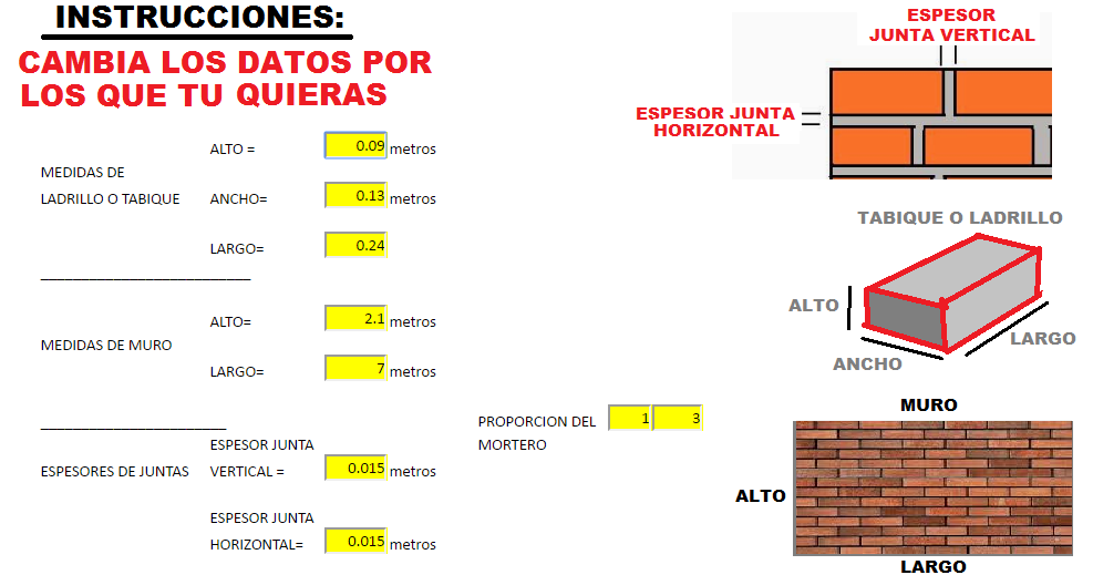 PROGRAMA QUE CALCULA CANTIDAD DE LADRILLOS Y CANTIDAD DE MORTERO PARA UN MURO: PROGRAMA PARA ...