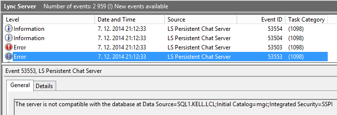 Lync 2013 Persistent Chat Service Not Starting