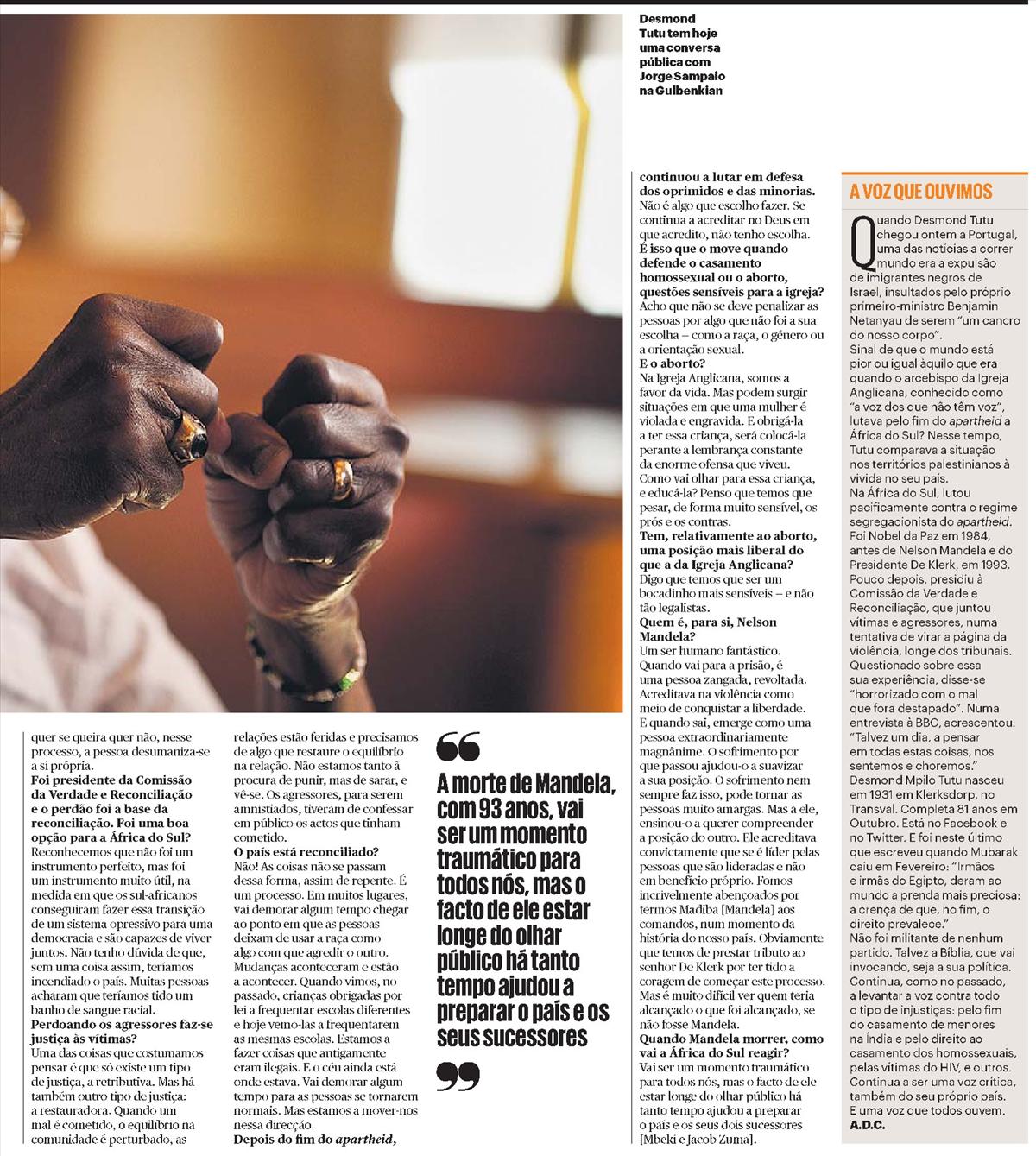 Tribo de Jacob: Desmond Tutu entrevistado no "Público"