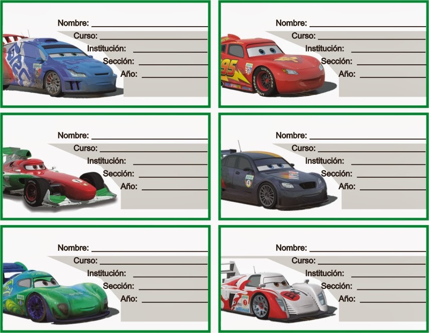 Etiquetas para cuadernos escolares de Cars - Imagui
