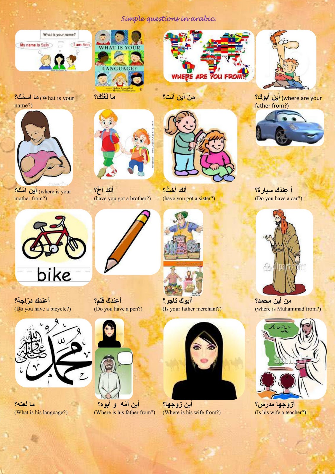 learn different languages with tips: Some simple questions in Arabic