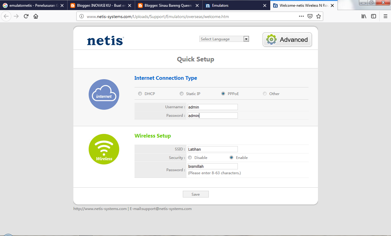 Cara Setting Netis WF211D pada Emulator Netis di Web Browser ~ INOVASI KU